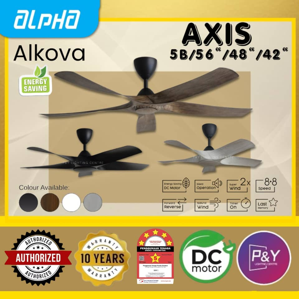 ALPHA Alkova AXIS 42''/48'' Inch DC Motor Ceiling Fan with 5 Blades (8 ...
