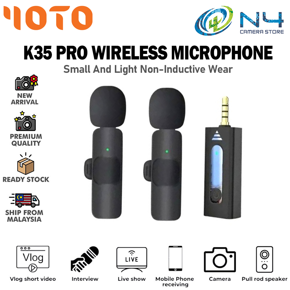 FOTO K35 Pro Dual Mic Wireless Lavalier Microphone 3.5mm Live Stream Portable Lapel Mic Dual ...