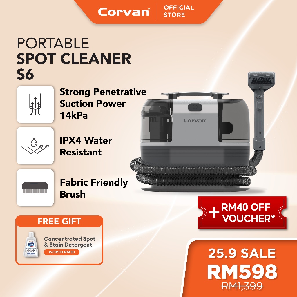 Corvan S6 TurboDry Spot Cleaner: Fabric & Carpet Stain Remover | 5ft ...
