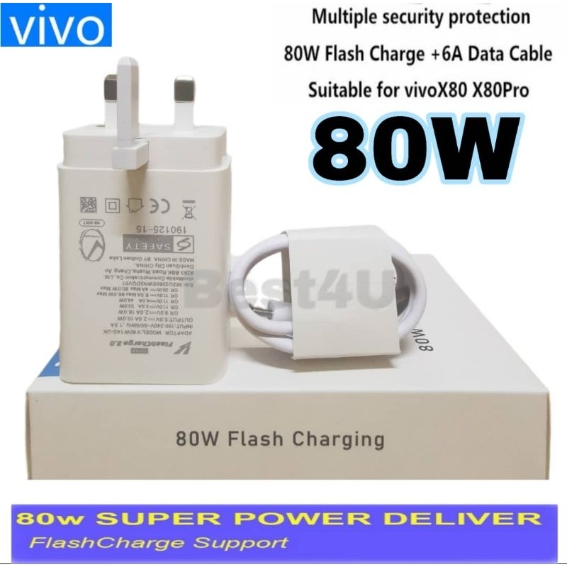 Vivo 80W Charger IQOO Neo 6, Z6, Z7x, VIVO Y100 V40 V30 V29 X80 X70 Y79 ...