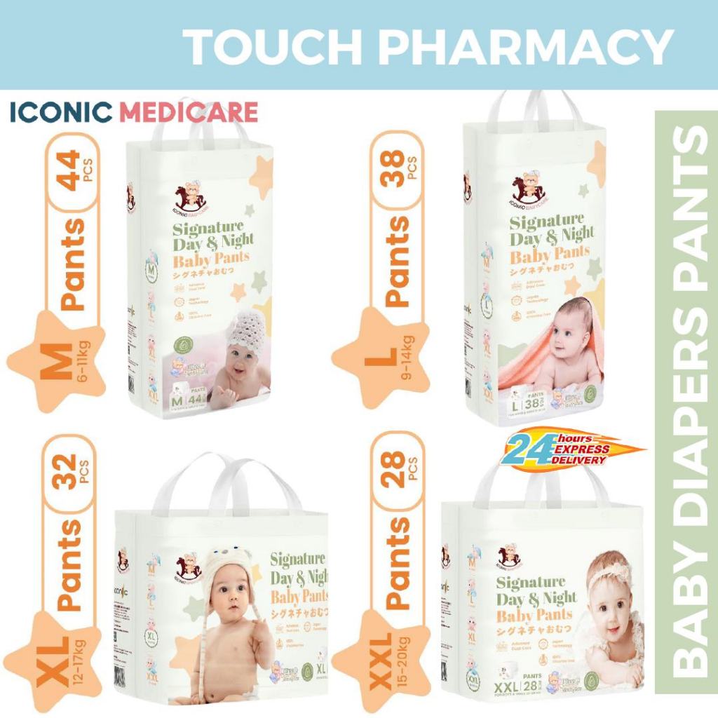 ICONIC Babycare Baby Signature Day & Night Diaper/diapers Pants M-44's/L-38's/XL-32's/XXL-28's ...