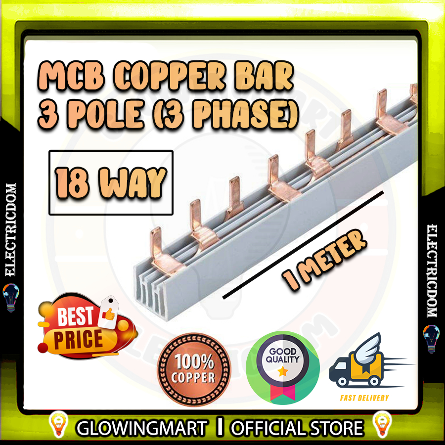 1 Meter 3 Pole 18way MCB Copper Bar / MCB Copper Bus Bar with PvC ...