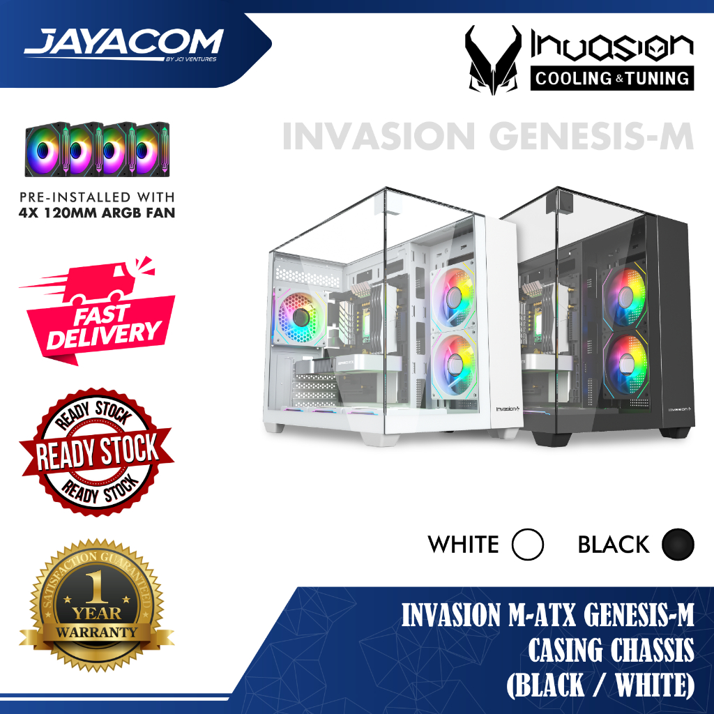 Invasion M-ATX Genesis-M Casing Chassis – Black / White (Free 4x 120mm ...