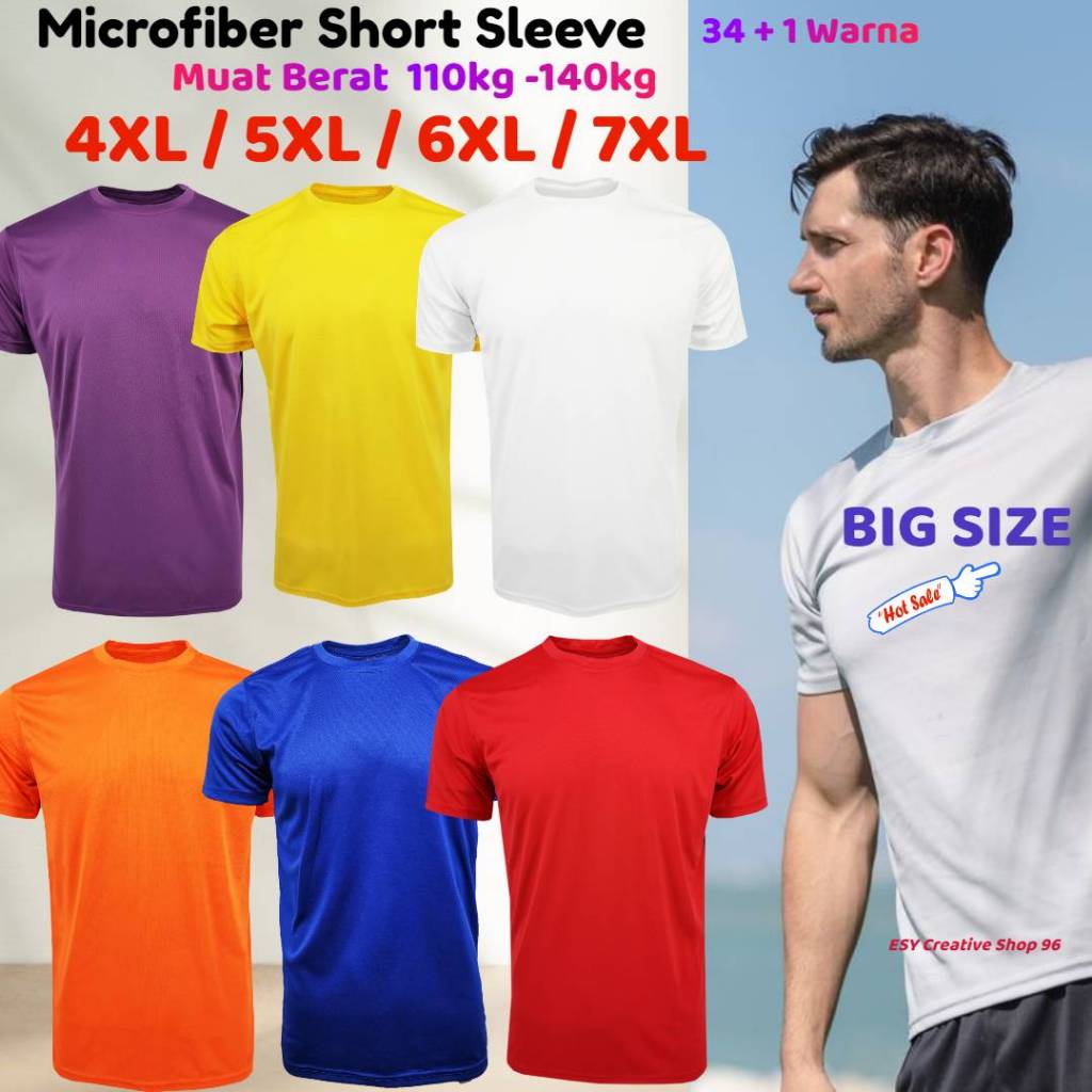 RIGHTWAY Big Size (4XL-7XL) Microfiber Round Neck Unisex Plain T-Shirt ...