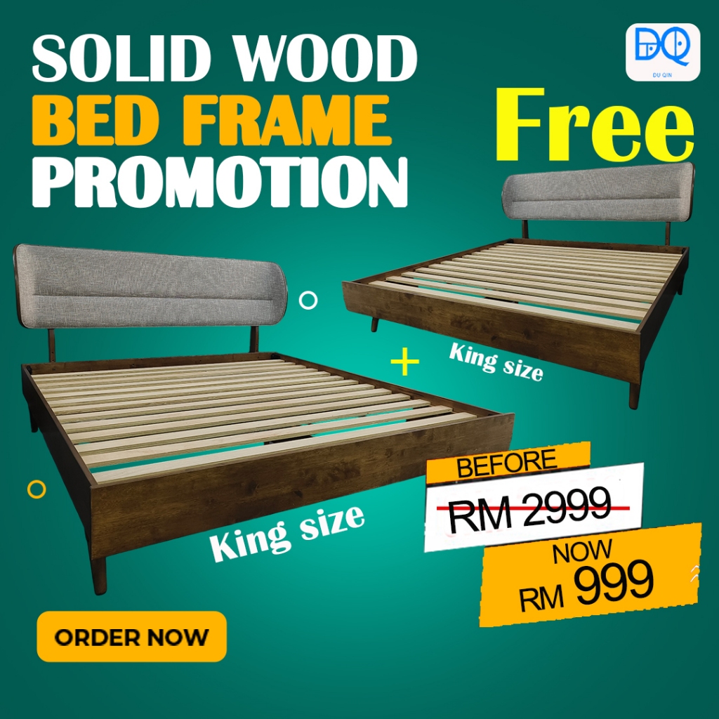 Buy1Free1 Du Qin Solid Rubber Wood King Size Bedframe Bed Frame with ...