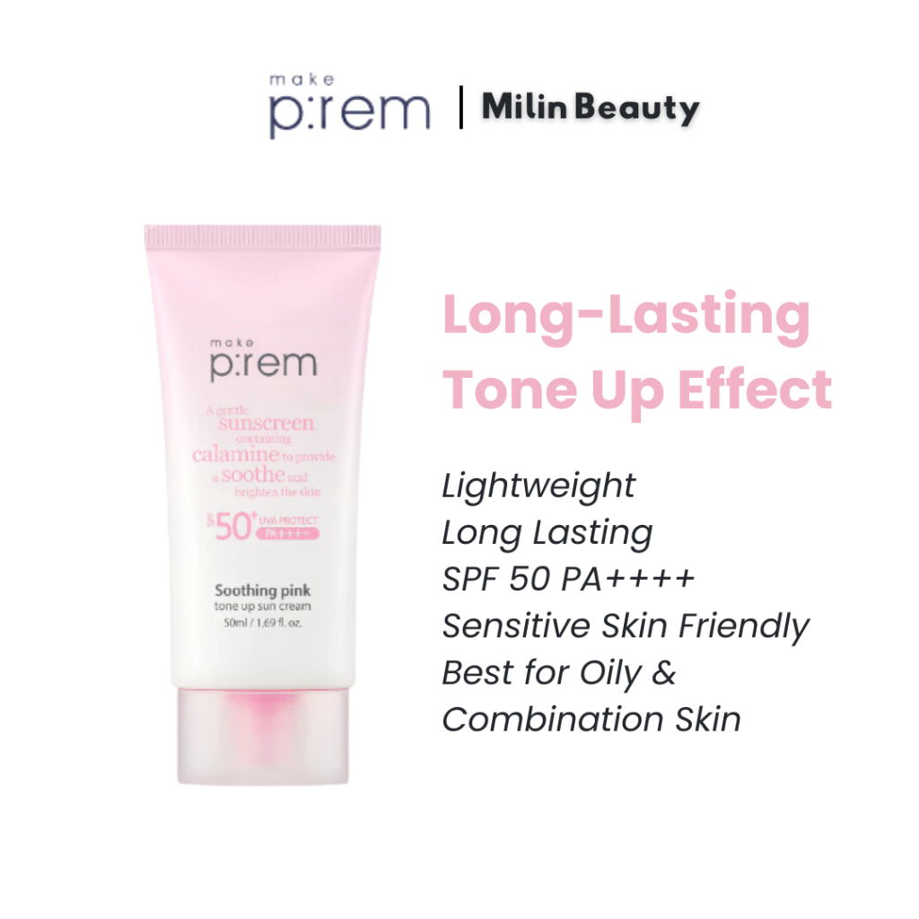 Make Prem Soothing Pink Tone Up Sun Cream (SPF 50+ PA++++) 50ml ...