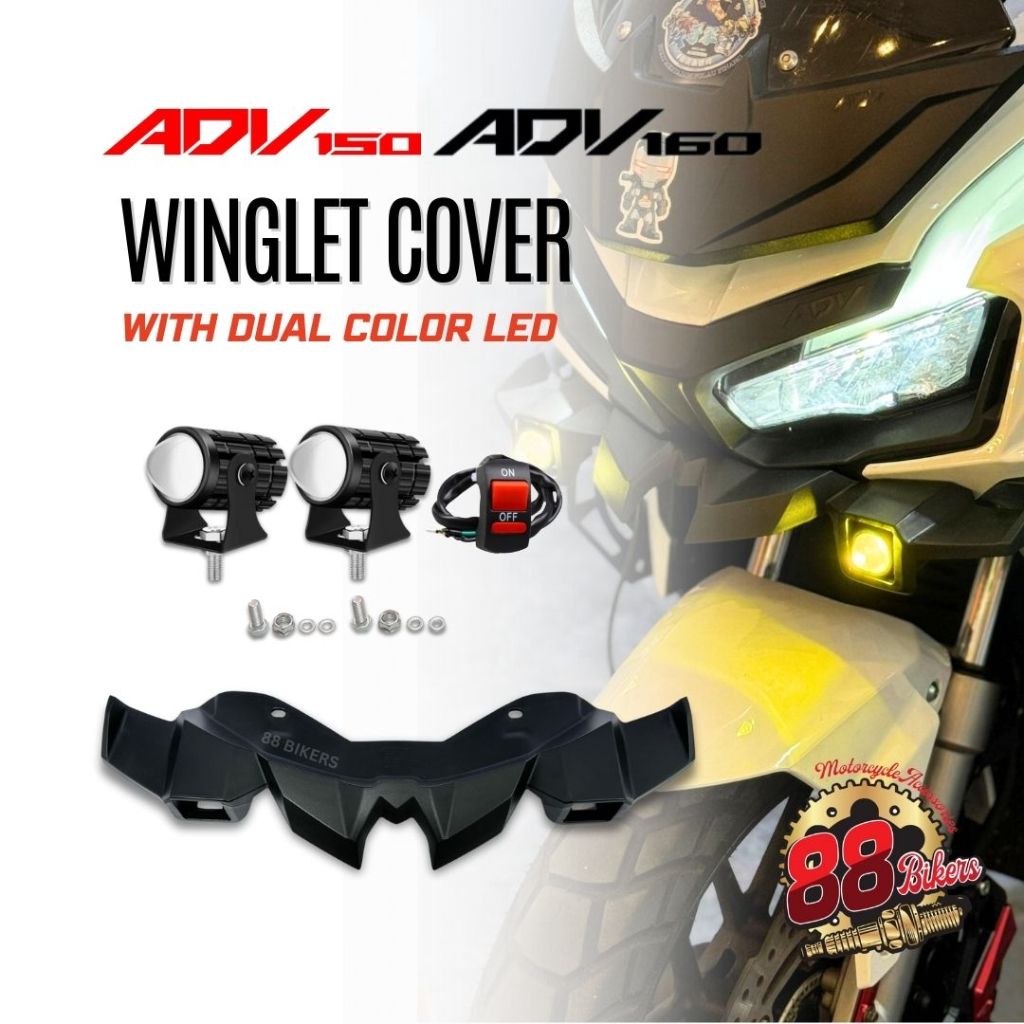 HONDA ADV 150 160 FRONT WINGLET COVER DUAL LED SPOTLIGHT FAIRING ...