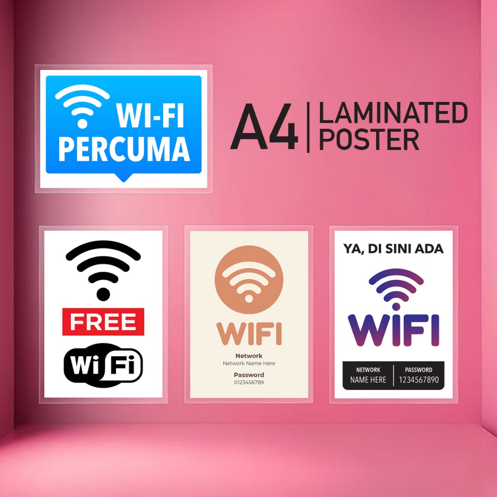 [Laminated Poster] A4 Size Free Wifi Area Signage+Custom Network ...