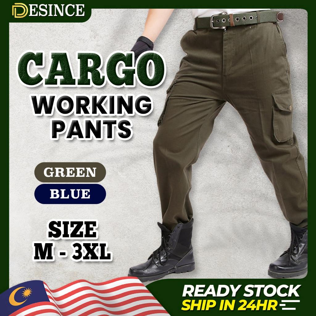 🇲🇾 DESINCE Men Cotton Long Pants Working Slack Cargo Pants Pockets ...