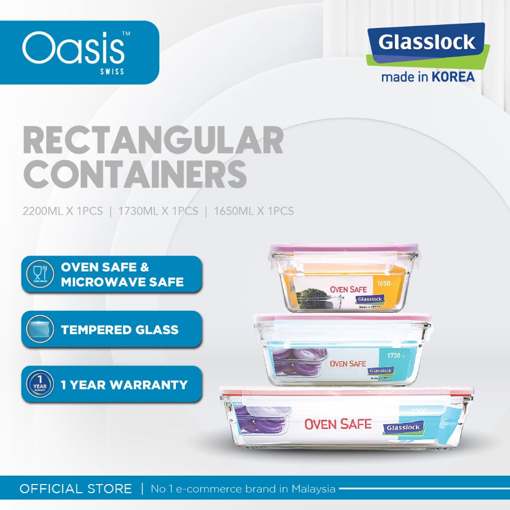 (Oven Safe)Glasslock Airtight Food Container Bekas Kaca Makanan Kedap ...