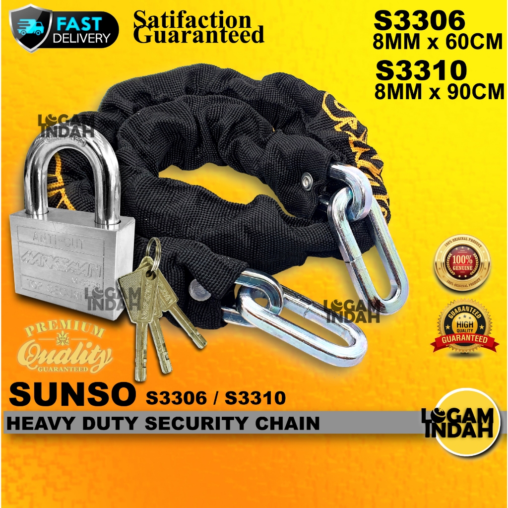 SUNSO HEAVY DUTY SECURITY CHAIN + LOCK S3306, S3310 / SUNSO CHAIN LOCK ...