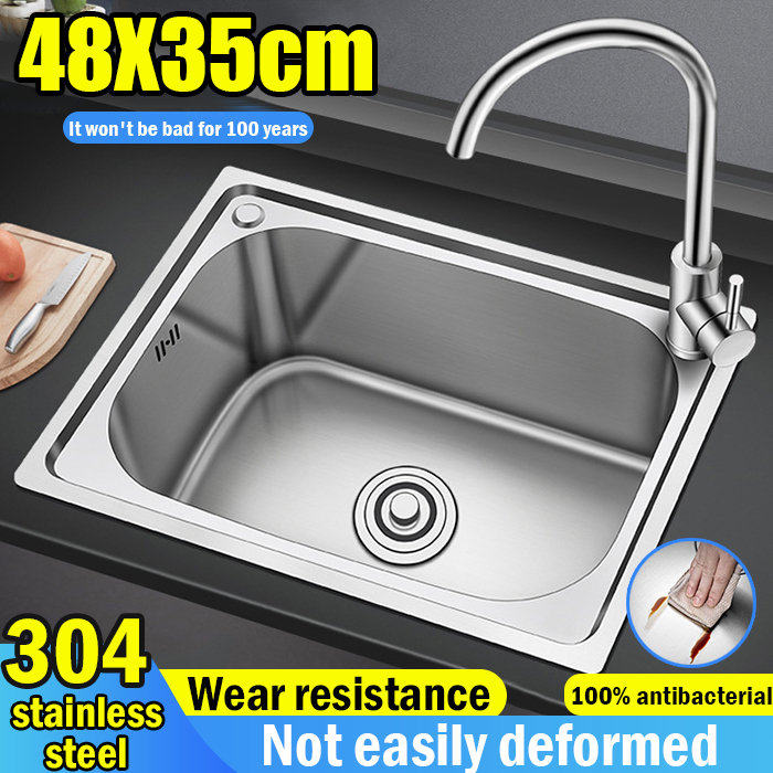 Sinki Dapur 48*35cm 304 Stainless Steel Kitchen Sink Single Sink and ...