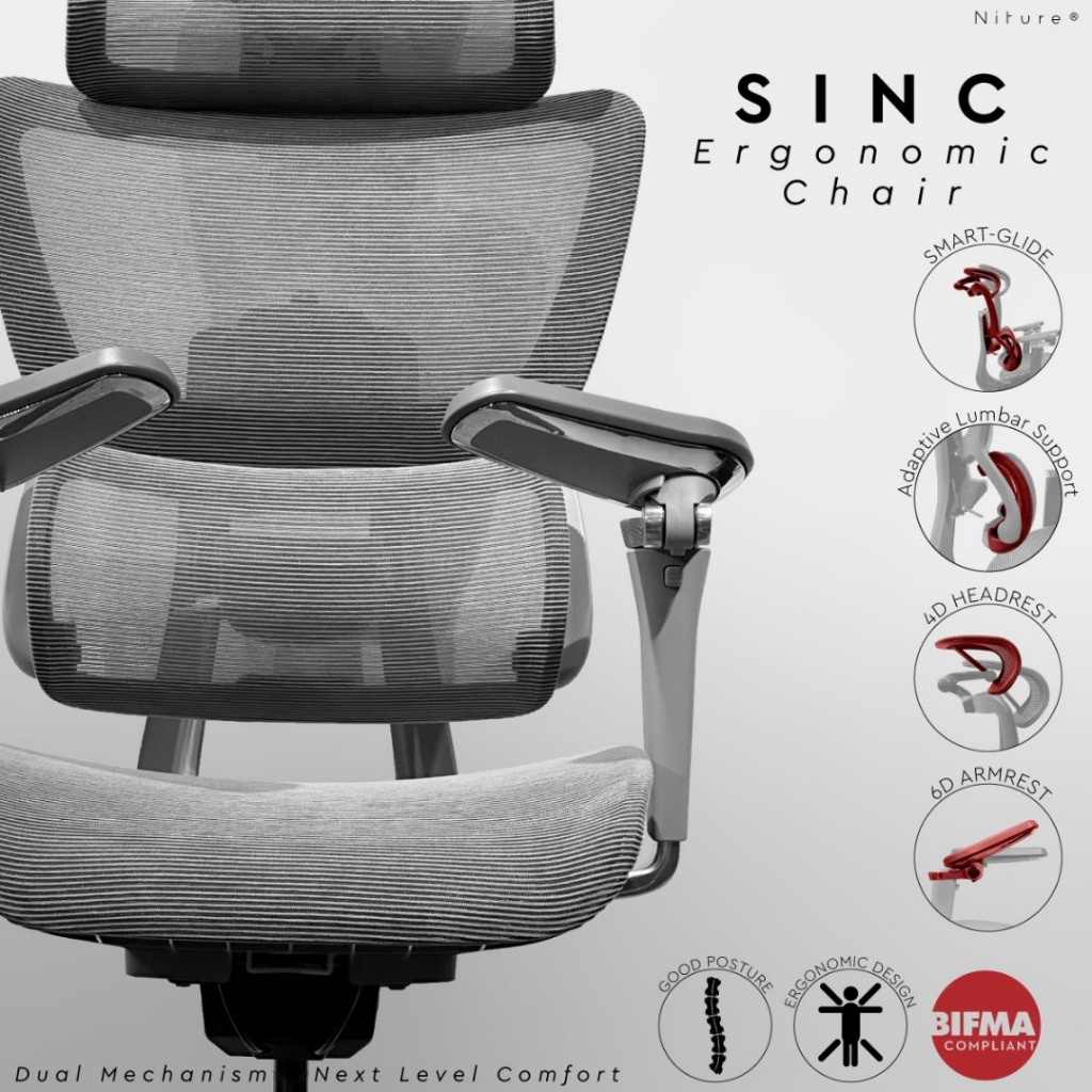 Niture SINC Ergonomic Chair/Mesh Chair/High Back Chair/Office Chair ...