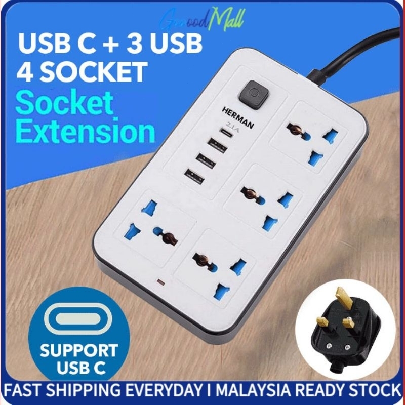 Universal 3 Power Socket 4 USB Port Extension Plug Power Socket ...