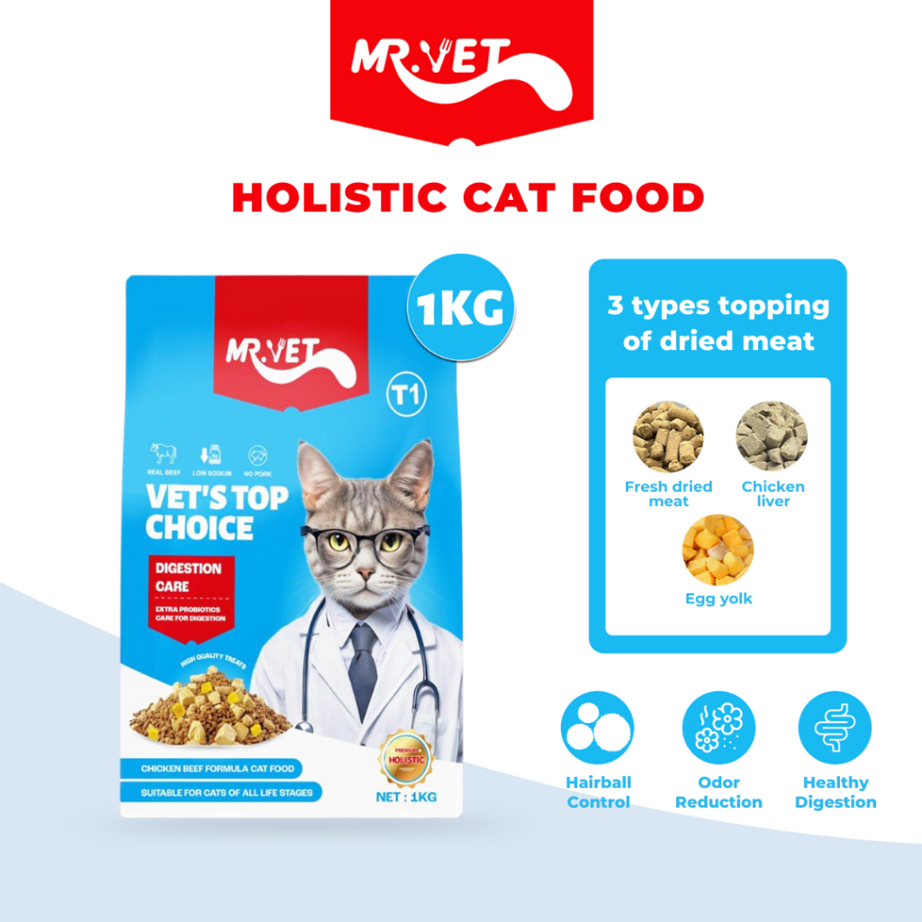 MR.VET (1kg) T1 Digestion Dry Cat Food / Kibble Makanan Kucing Adult ...