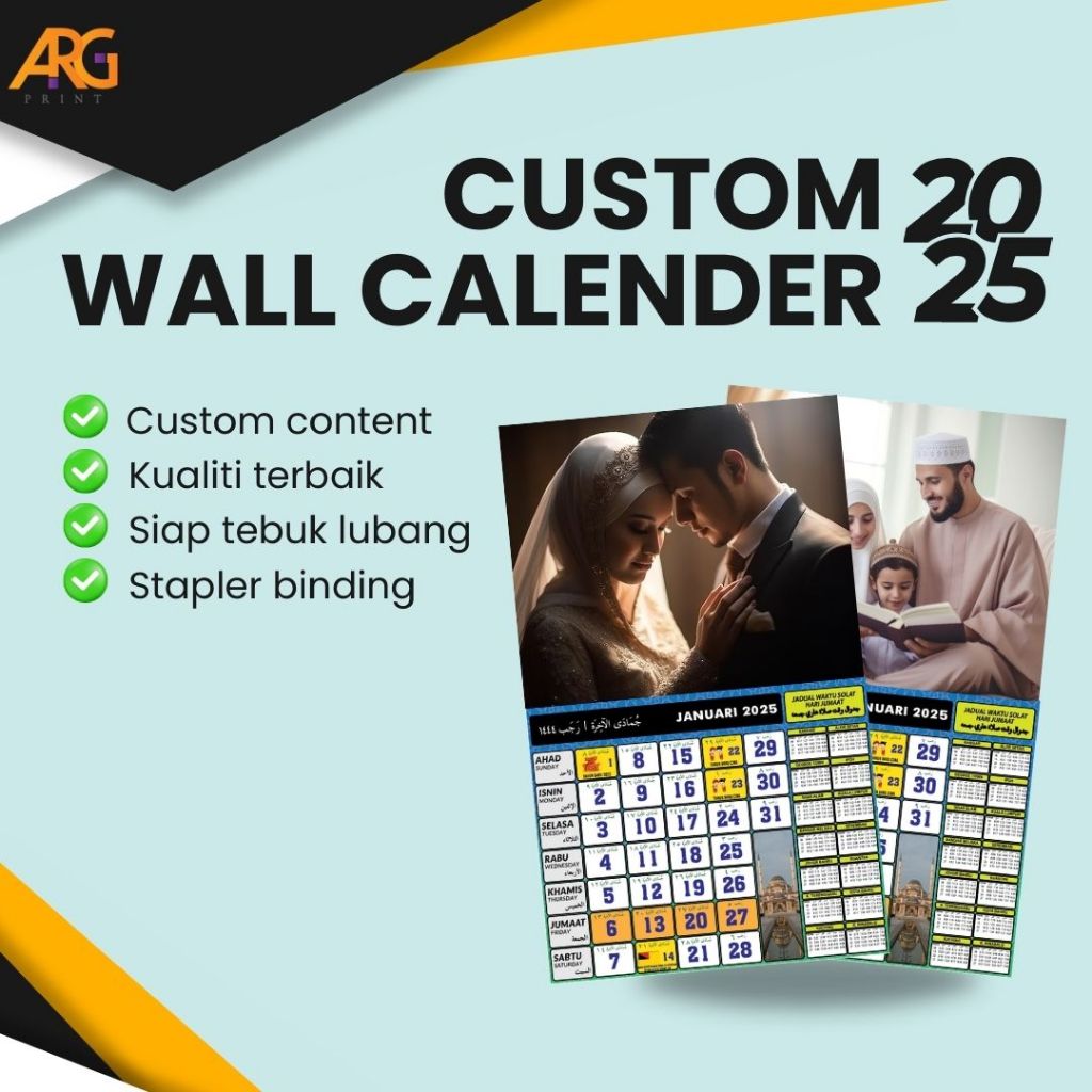 Kalendar Dinding Custom Wall Calendar 2025 with Custom or Islamic Content 48cm x 24cm | Shopee ...