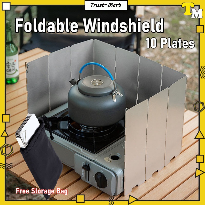 Foldable Outdoor Stove Windscreen Camping 10 Plates Cooking Gas Stove ...