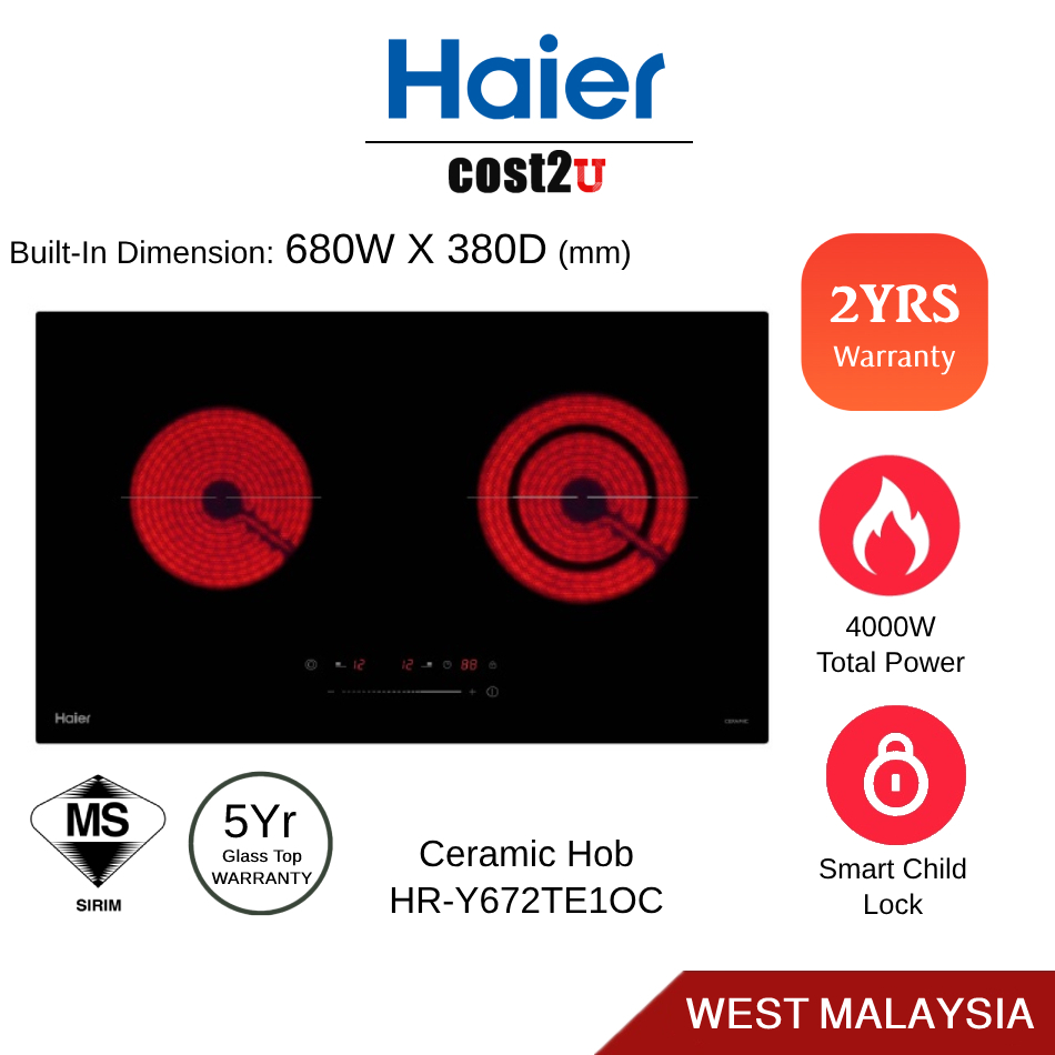 Haier 73cm Built-in Ceramic/Combined/Induction Hob with 2 Zone | HR ...