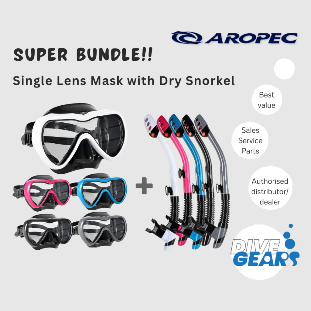 Aropec Mask Snorkel Bundle Single Lens Mask with Dry Snorkel Free Mask ...