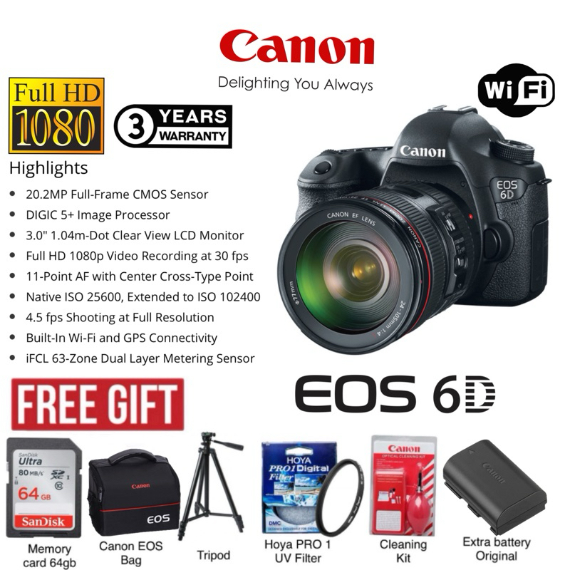 Canon EOS 6D 24-105MM F/4L FULL FRAME made in japan free extra battery ...