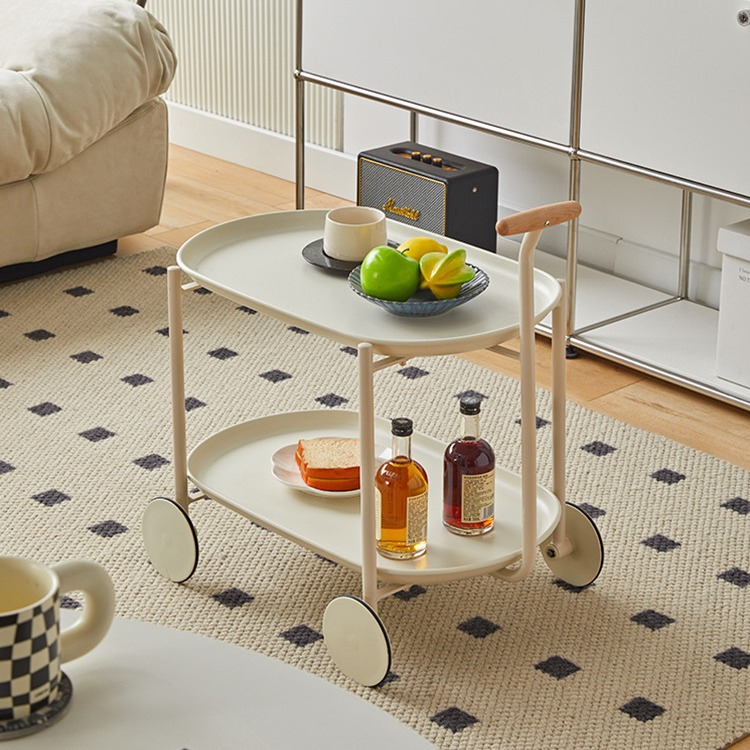 Small Apartment Cream Style Sofa Side Table Removable Trolley Bedroom ...