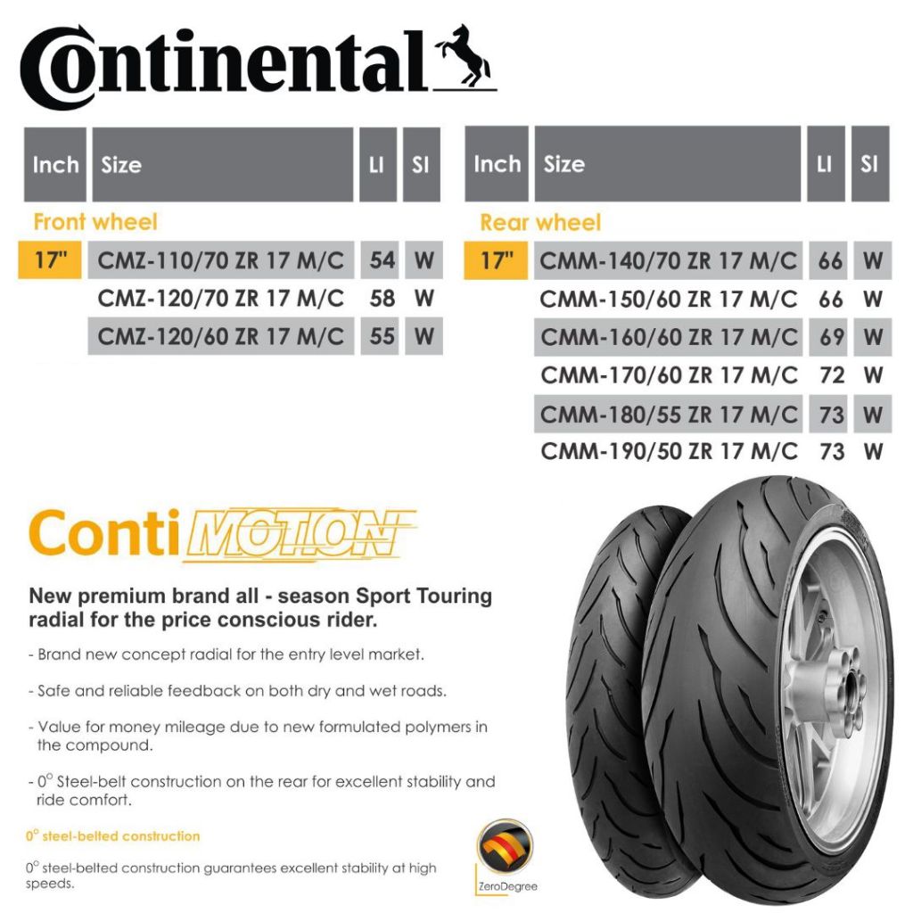 CONTINENTAL Conti Motion RIM 17 Tyre Front/Rear 0 Steel-belt Guarantees ...