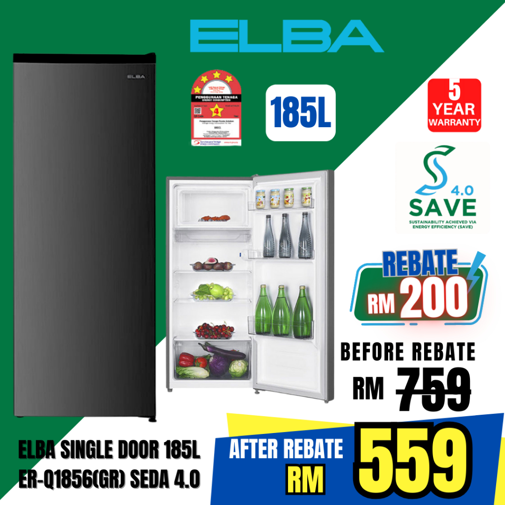 ELBA SINGLE DOOR FRIDGE 185L ER-N1854(SV) / PETI AIS/PETI SEJUK ...