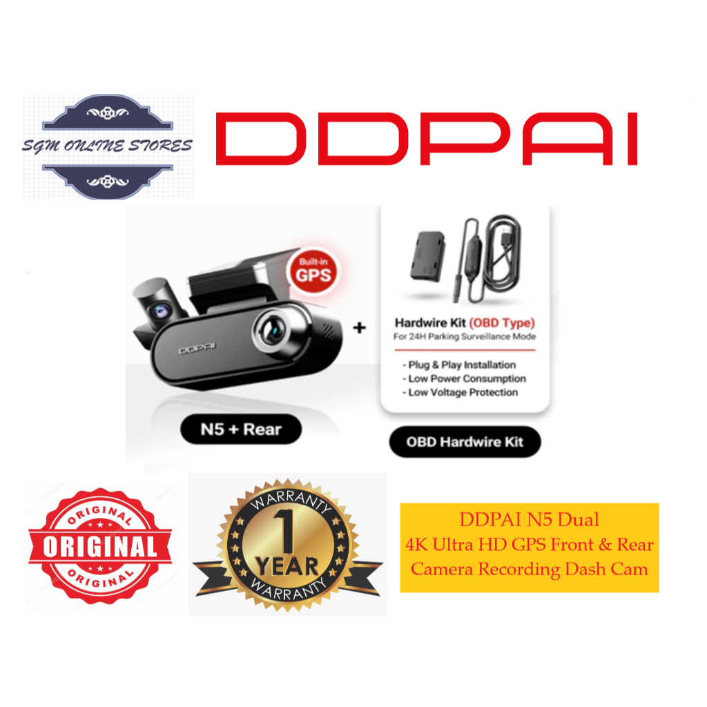 DDPAI N5 Dual 4K Ultra HD GPS Front & Rear Car Camera Recording Dash ...