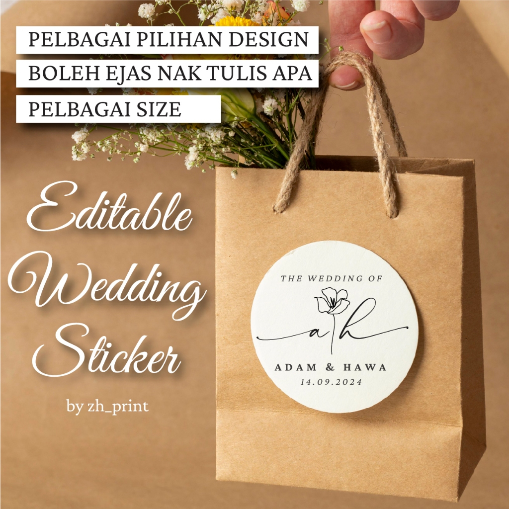 100pcs/150pcs Editable Sticker Doorgift Kahwin / Sticker Wedding ...