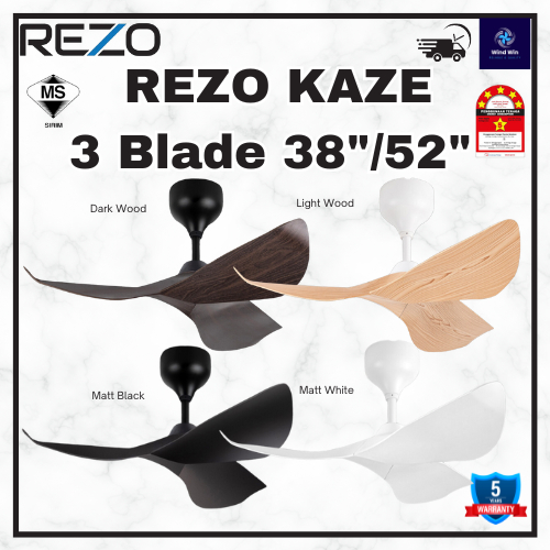REZO KAZE 38/52 INCHES 3 BLADES DC MOTORS REMOTE CONTROL CEILING FAN ...