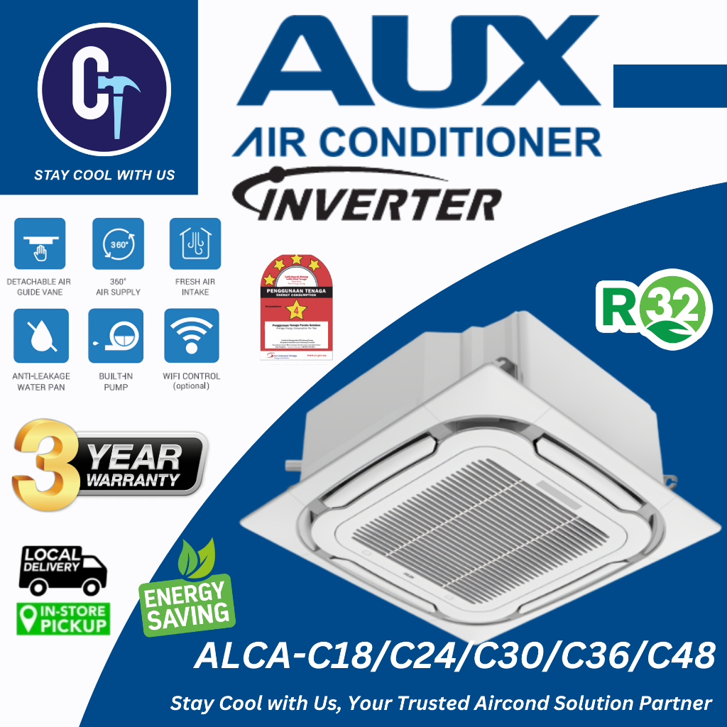 AUX Inverter Ceiling Cassette R32 Model Y Air Conditioner (2.0HP ~ 5.0HP) | Shopee Malaysia