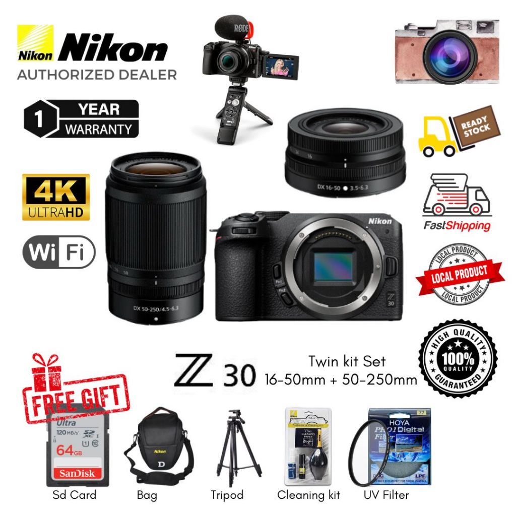 Nikon Z30 Mirrorless Camera with Z DX 16-50mm f/3.5-6.3 VR Lens + Z DX ...