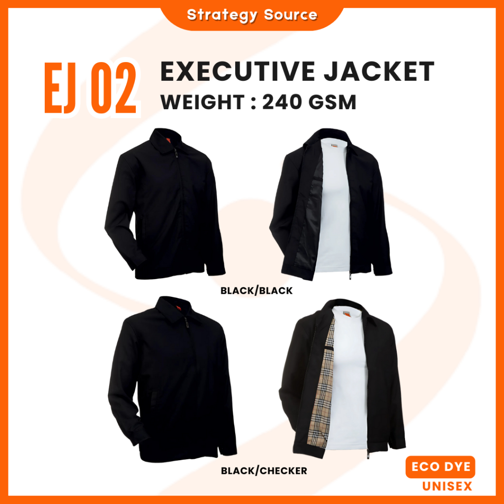 OREN SPORT EJ02 Unisex Executive Black Jacket Work Corporate Wear 240GSM Jaket Tebal Kerja ...