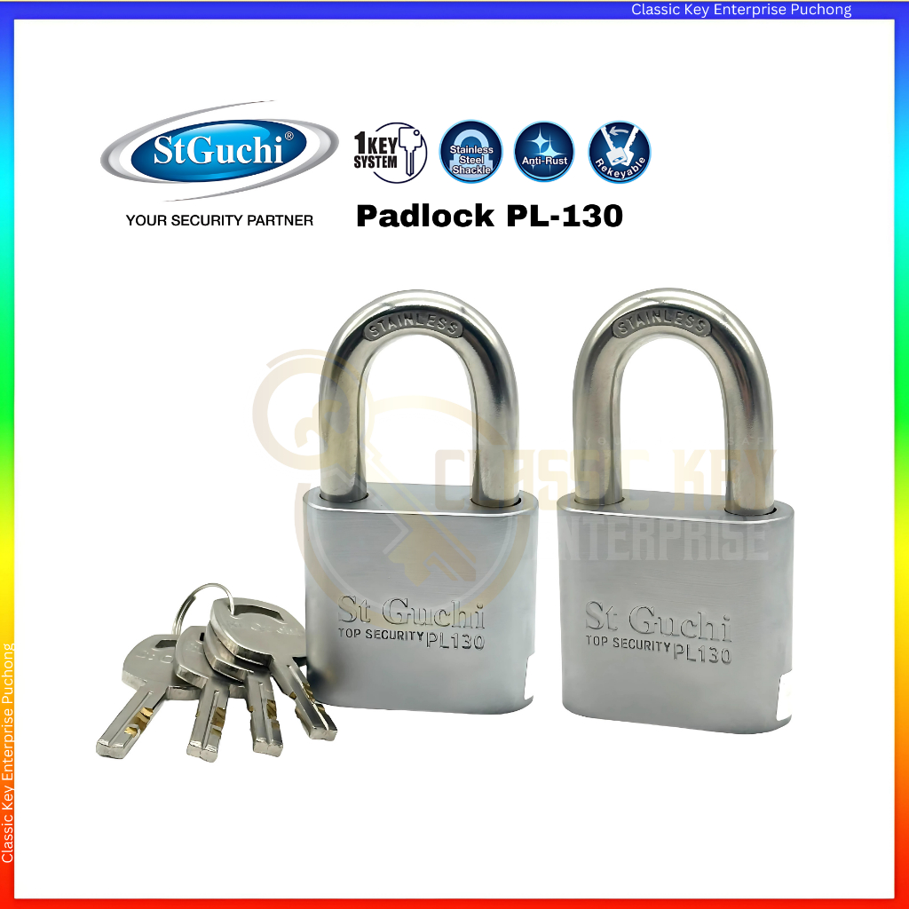 St Guchi Padlock Model SGPL-130 Stainless steel SUS304 Shackle (Body ...