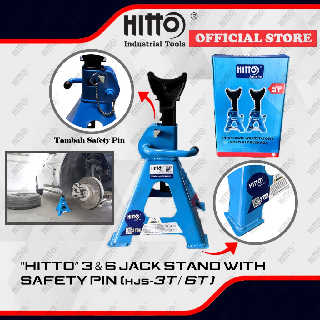 [ HITTO ] 3Ton | 6Ton Jack Stand With Safety Pin Additional Safety Lock ...