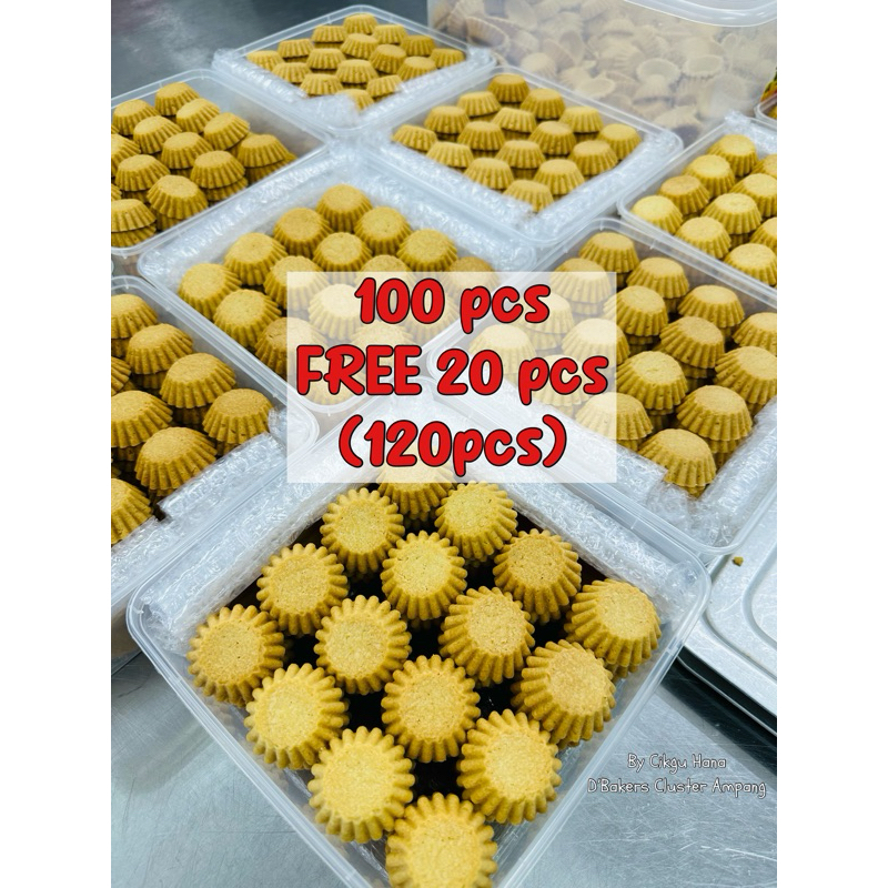 100pcs FREE 20pcs SHELL TART CRUNCHY 4.5cm BY CIKGU HANA | Shopee Malaysia