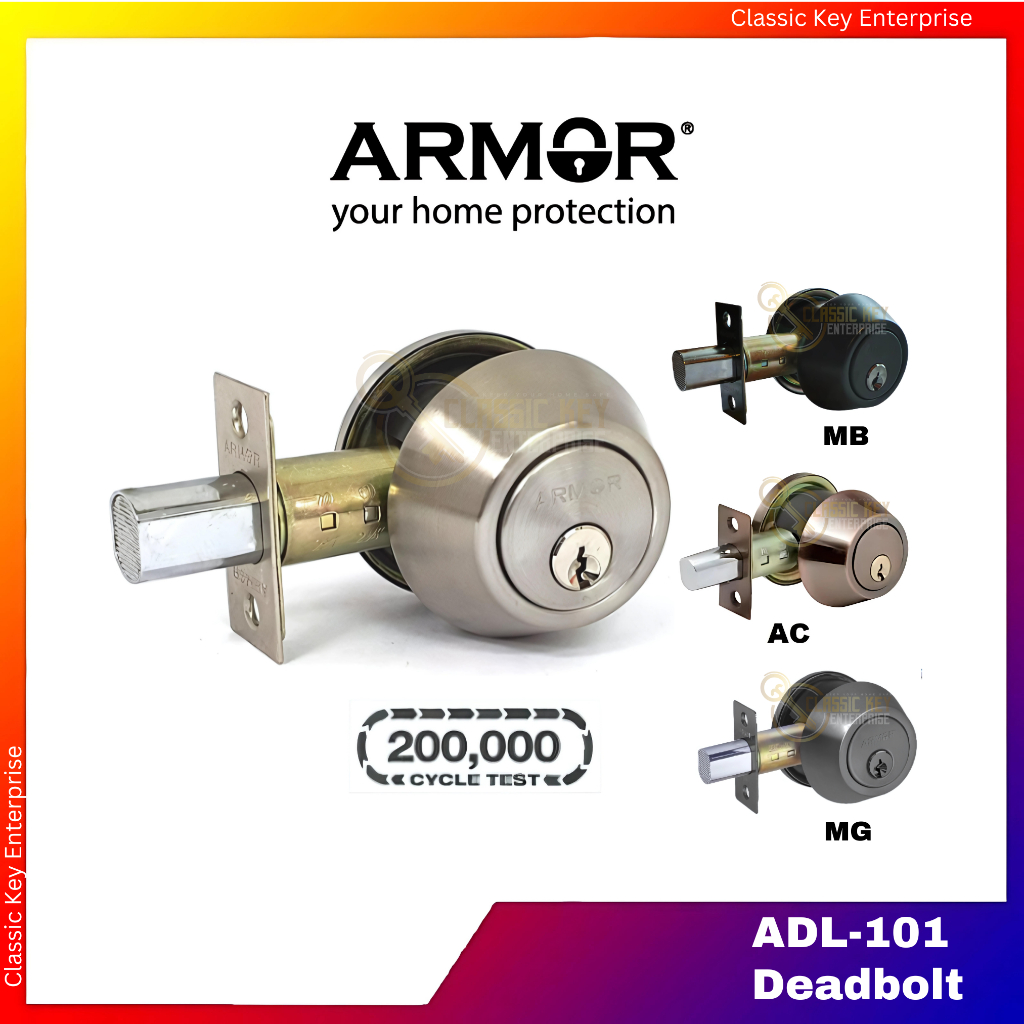 ARMOR Deadbolt Door Lock Entrance Single Side Key Model ADL-101 (Silver ...