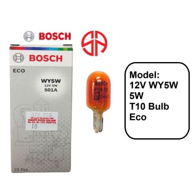 12V WY5W T10 5W Signal Amber Bosch Eco 1987302820 Headlight Bulb W2.1x9 ...