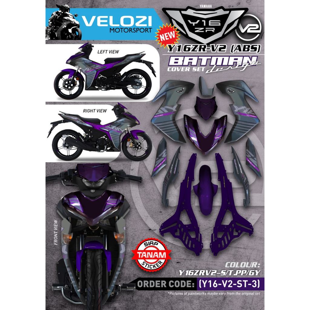 Y16 V2 COVERSET Y16ZR ABS ORIGINAL VELOZI PURPLE GREY 2015 BATMAN Y16 ...