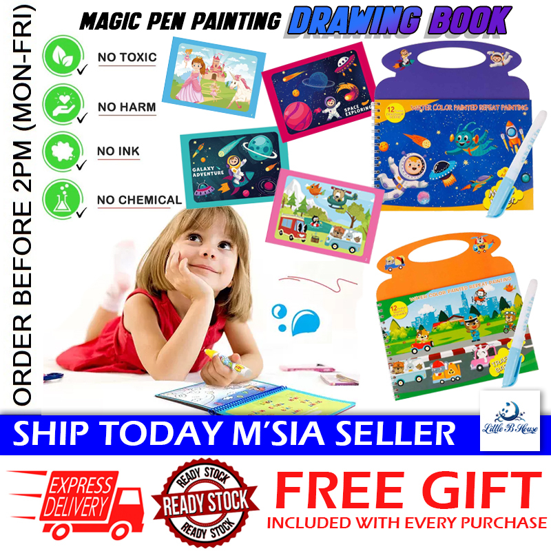 [Little B House] Magic Water Colouring Book Doodle Drawing Book Water ...
