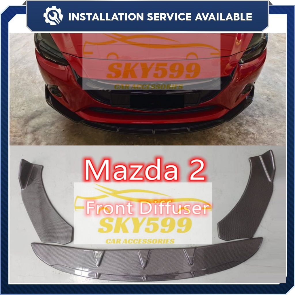 Mazda 2 Front Bumper Diffuser Lip Wrap Angle Splitters Black Carbon ...