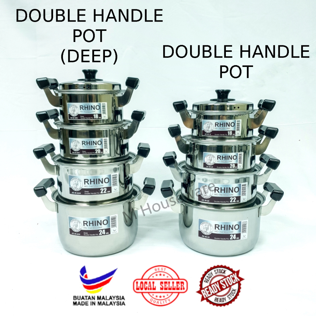 Rhino HiCr 430 Stainless Steel Sauce Pot Deep Double Handle With Cover ...
