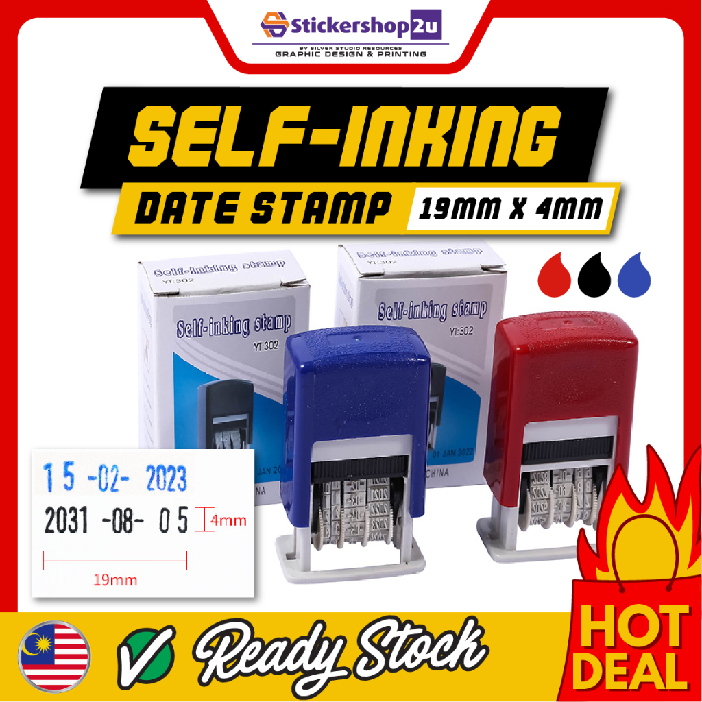 Mini Self-Inking Date Stamp 19mm x 4mm - Compact, Padat 小巧, Automatic ...