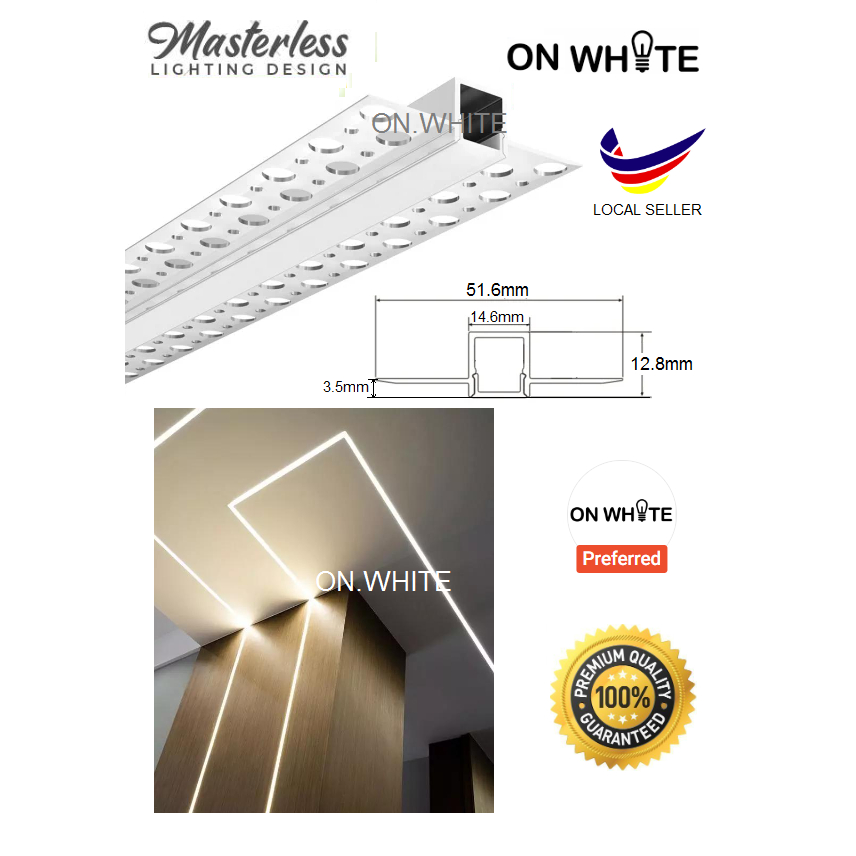 1MTR Aluminium Profiles W/Cover Channel LED Aluminium Profile Recessed ...