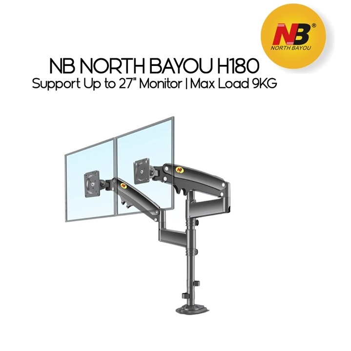 North Bayou H180 Dual Monitor Arm with Support Up to 27" Monitor, Max ...