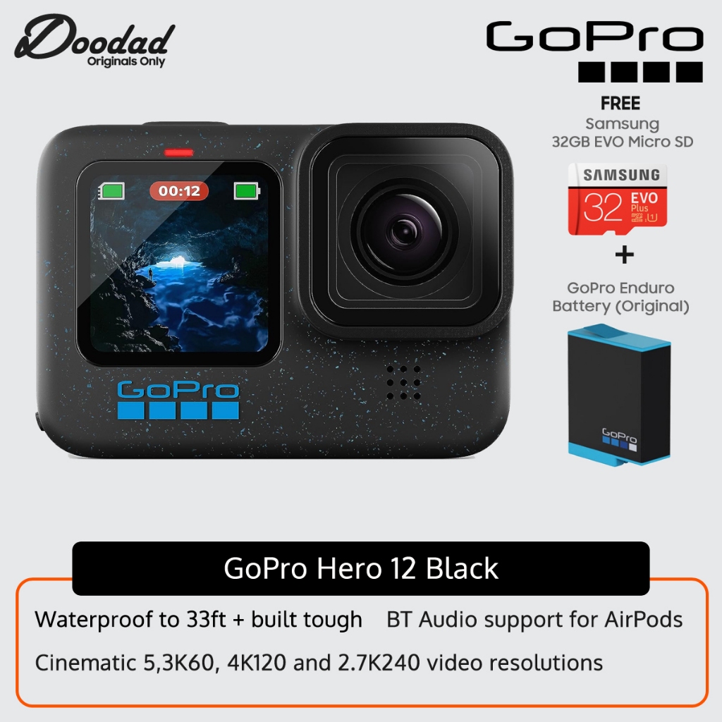 GoPro Hero 12 Black with Enduro Battery & 32GB Micro SD Card (Gopro ...