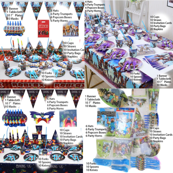 Games Roblox Minecraft Fortnite Disposable Party Tableware Children ...