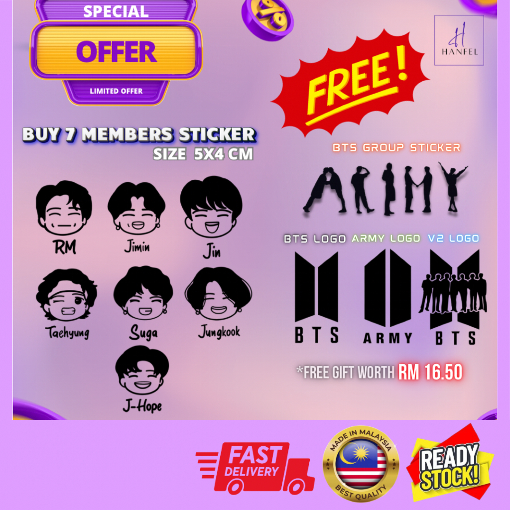 BTS members cute emoji Vinyl logo premium ( Die - cut) | Shopee Malaysia