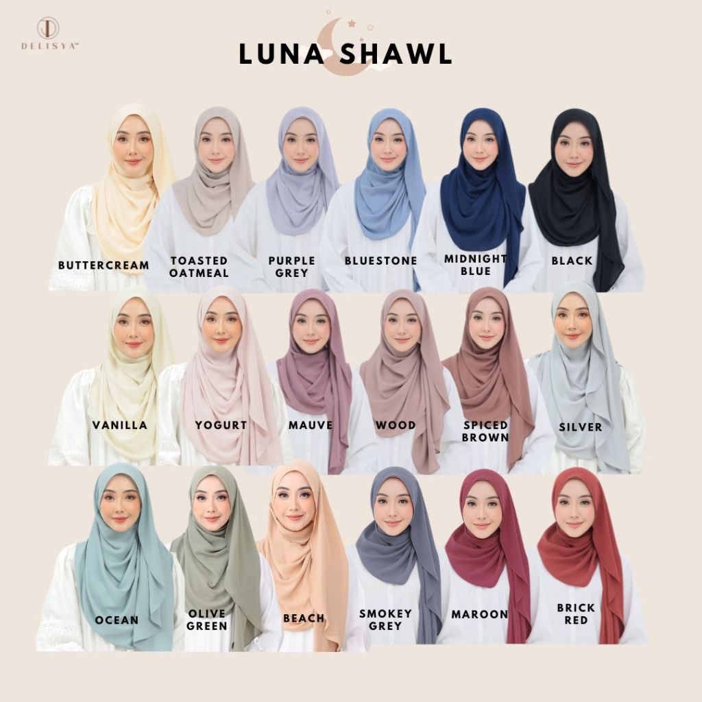 [20 WARNA] Flowy Curve Shawl Dobby Chiffon Long | Wide Long Shawl Plain ...