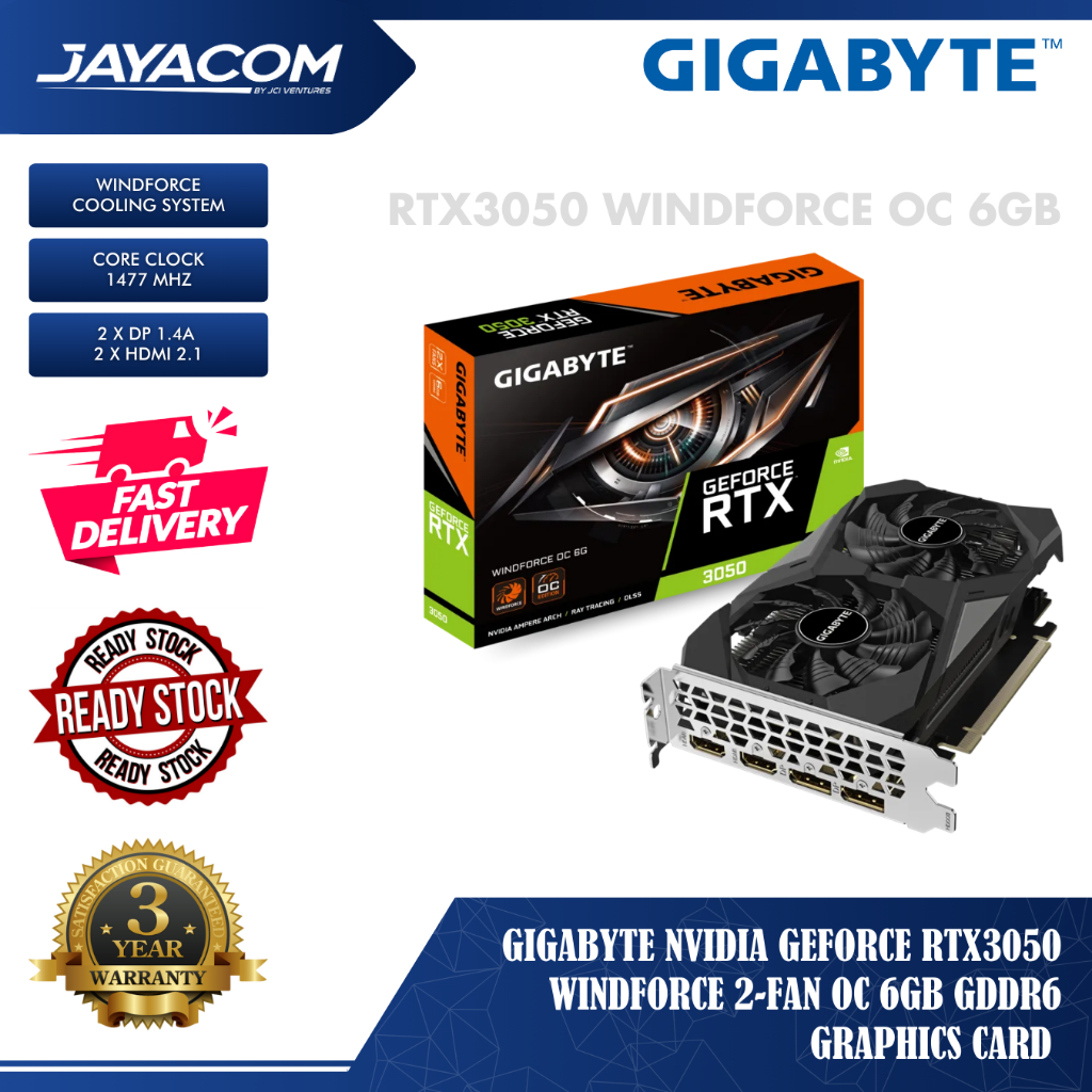 GIGABYTE Nvidia GeForce RTX3050 WINDFORCE 2-Fan OC 6GB GDDR6 Graphics ...